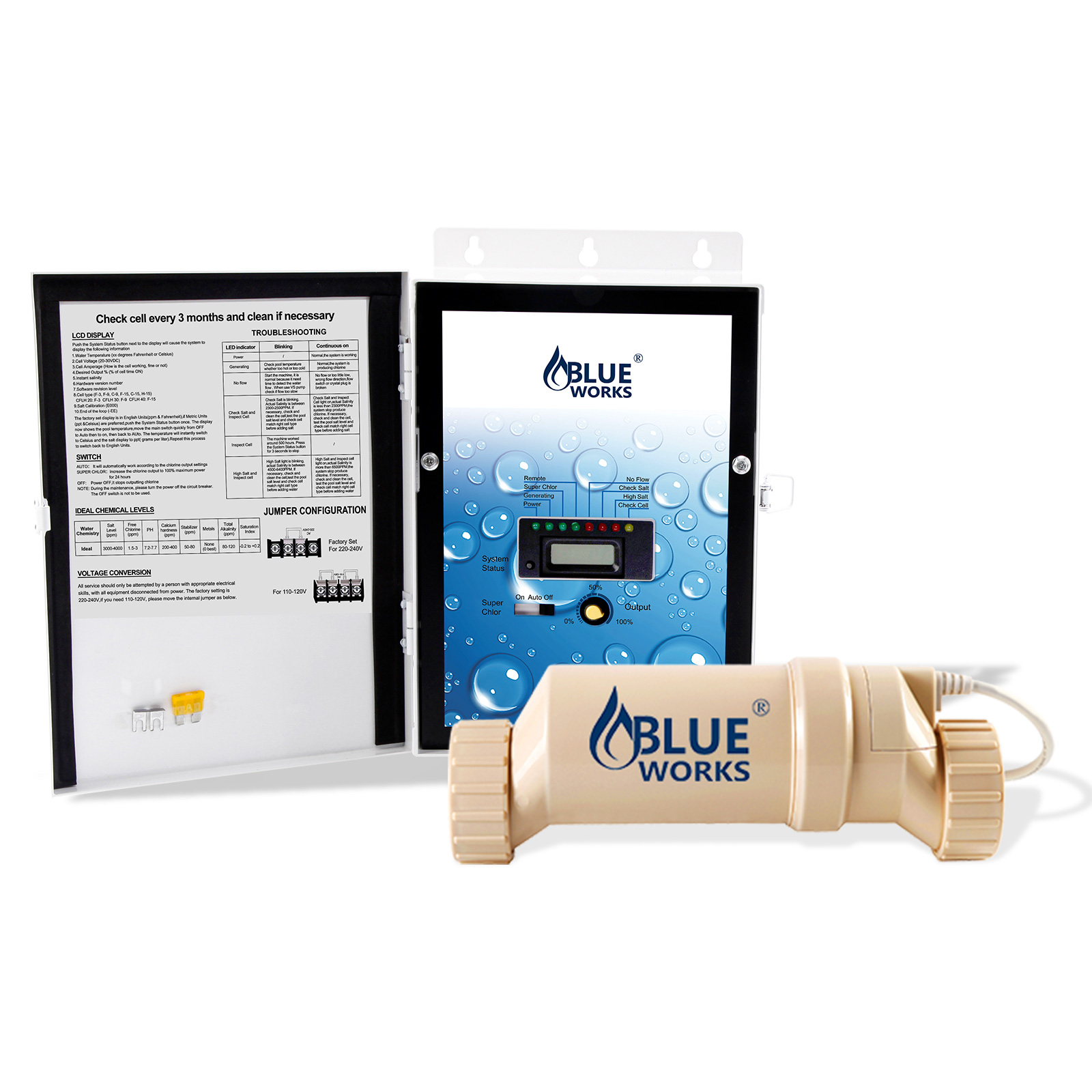 Best BLUE WORKS BLH40 Saltwater Generator Chlorinator for 40K Gallon ...