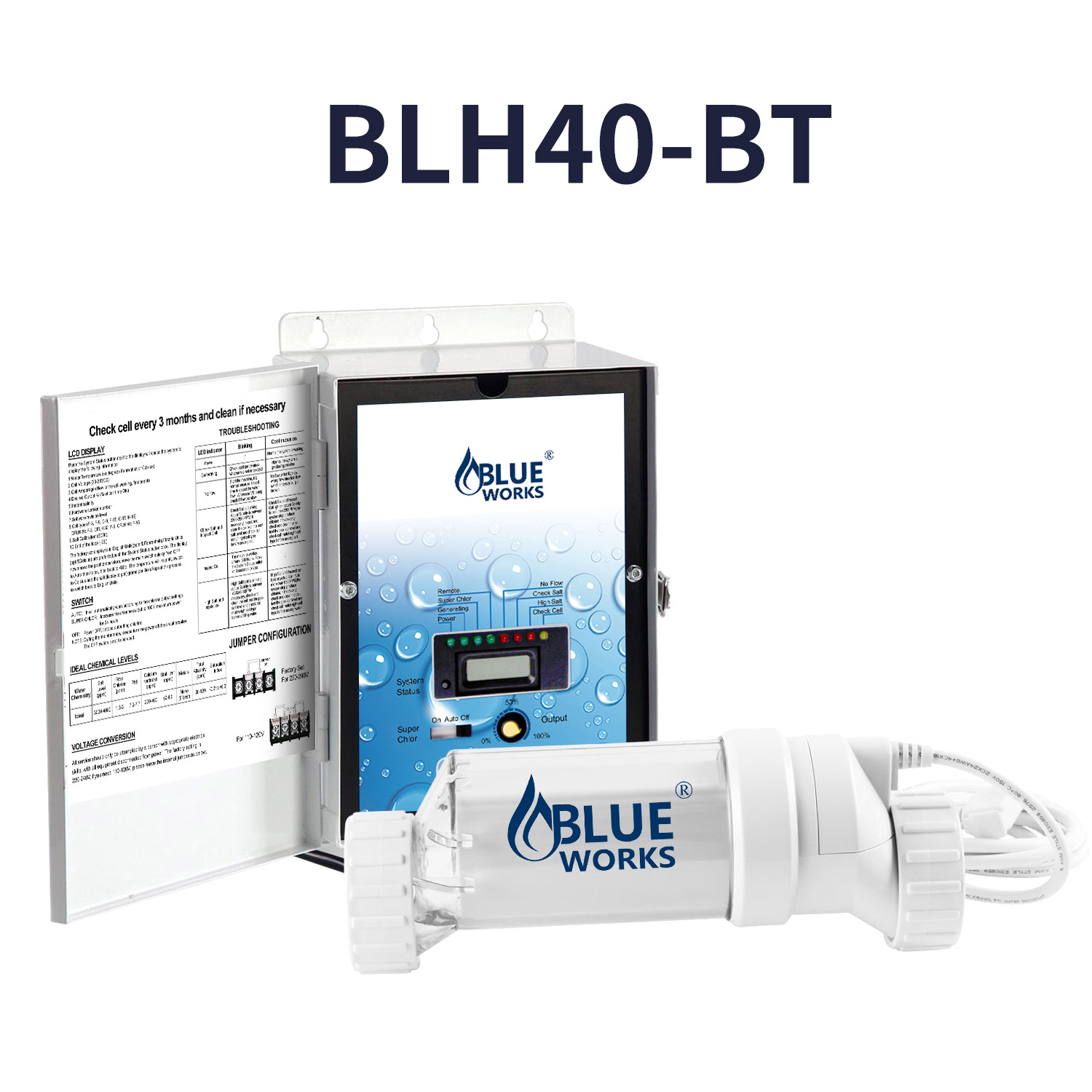 Best BLUE WORKS BLH40 Saltwater Generator Chlorinator for 40K Gallon Pool | 2-Year Warranty ...
